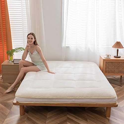 MAXYOYO Japanese Bed Futon Mattress Full Size, Floor Futon Bed Foldable Mattress for Floor Double Mattress Roll Up Guest Bed Mattress, Upgraded Ultra Soft Fluffy Full Beige Mattress