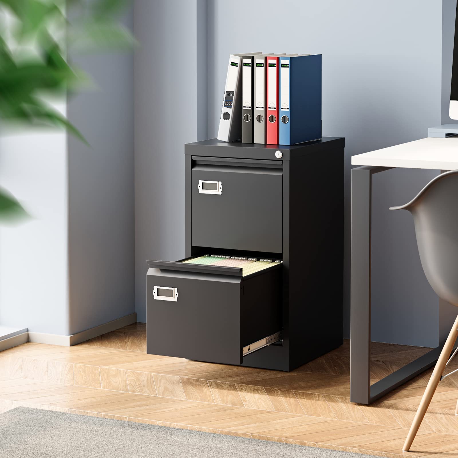 Anxxsu 2 Drawer File Cabinet, Filing Cabinets for Home Office, Metal Vertical File Storage Cabinet with Lock, Locking File Cabinet for A4 Legal/Letter, 15.1" W x 17.7" D x 28.7" H, Assembly Required