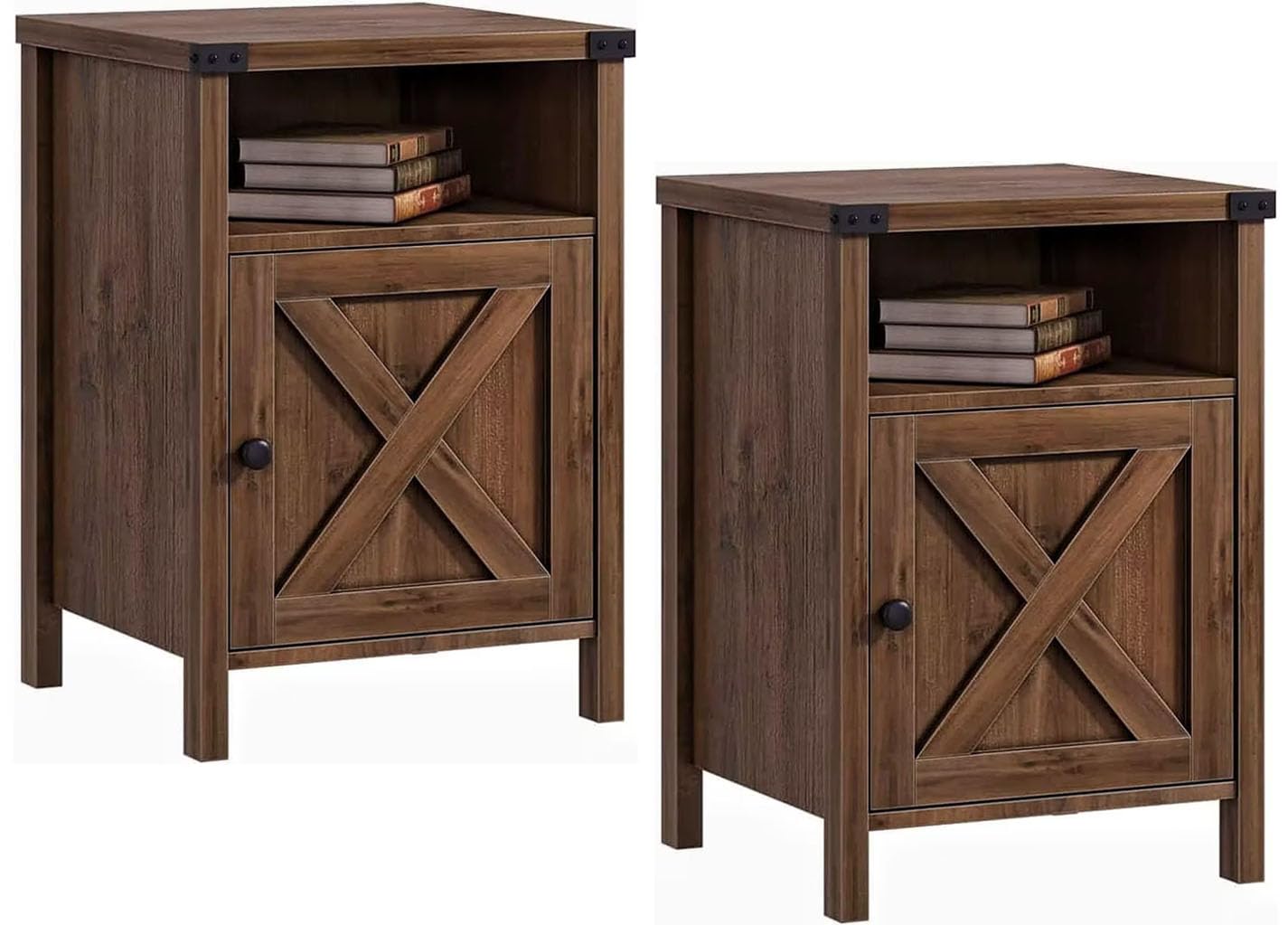Catrimown Farmhouse, End Table, Nightstand, Side Table, Set of 2 End Table with Barn Door and Shelf, Rustic Oak Nightstand Set of 2, Bed Side Table End Tables for Living Room, Bedroom Room, Oak
