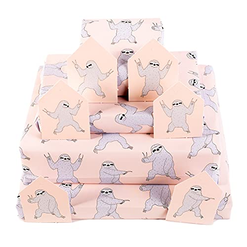 CENTRAL 23 - Cool Wrapping Paper for Boys - Dancing Sloths - Blue - 6 Gift Wrap Sheets - Men Women Girls Teenage - Recyclable