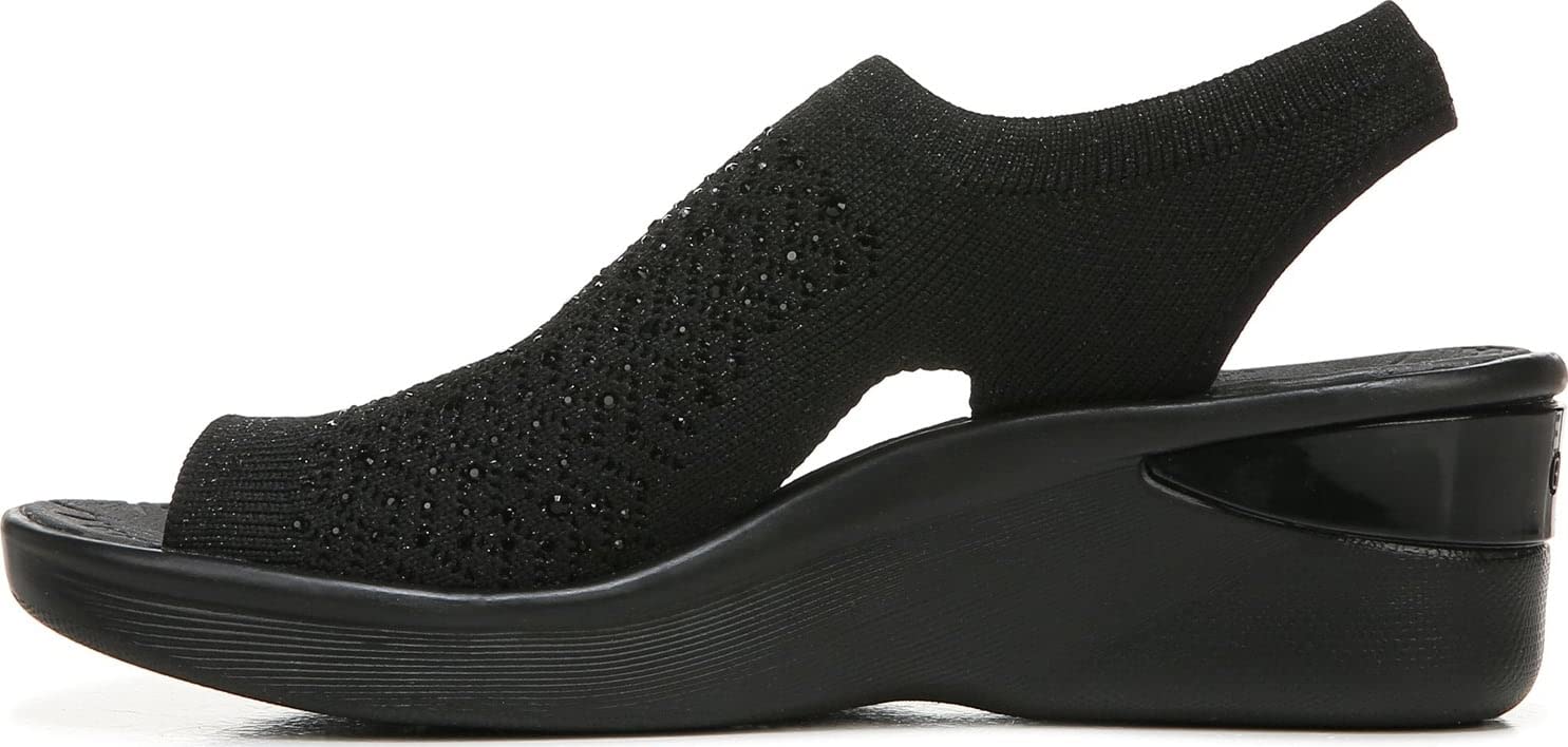 BZees Womens Star Bright Slingback Wedge Sandal, Black, 9 US