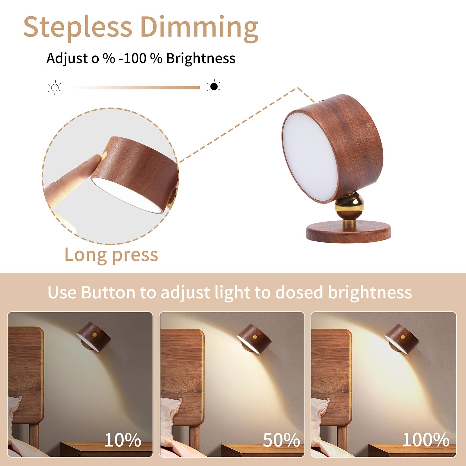 Leapair Wooden LED Wall Sconce, Wall Mounted Lamp,Wooden Night Light with Rechargeable Battery Operated 360°Rotate Magnetic Ball, Cordless Wall Light for Reading