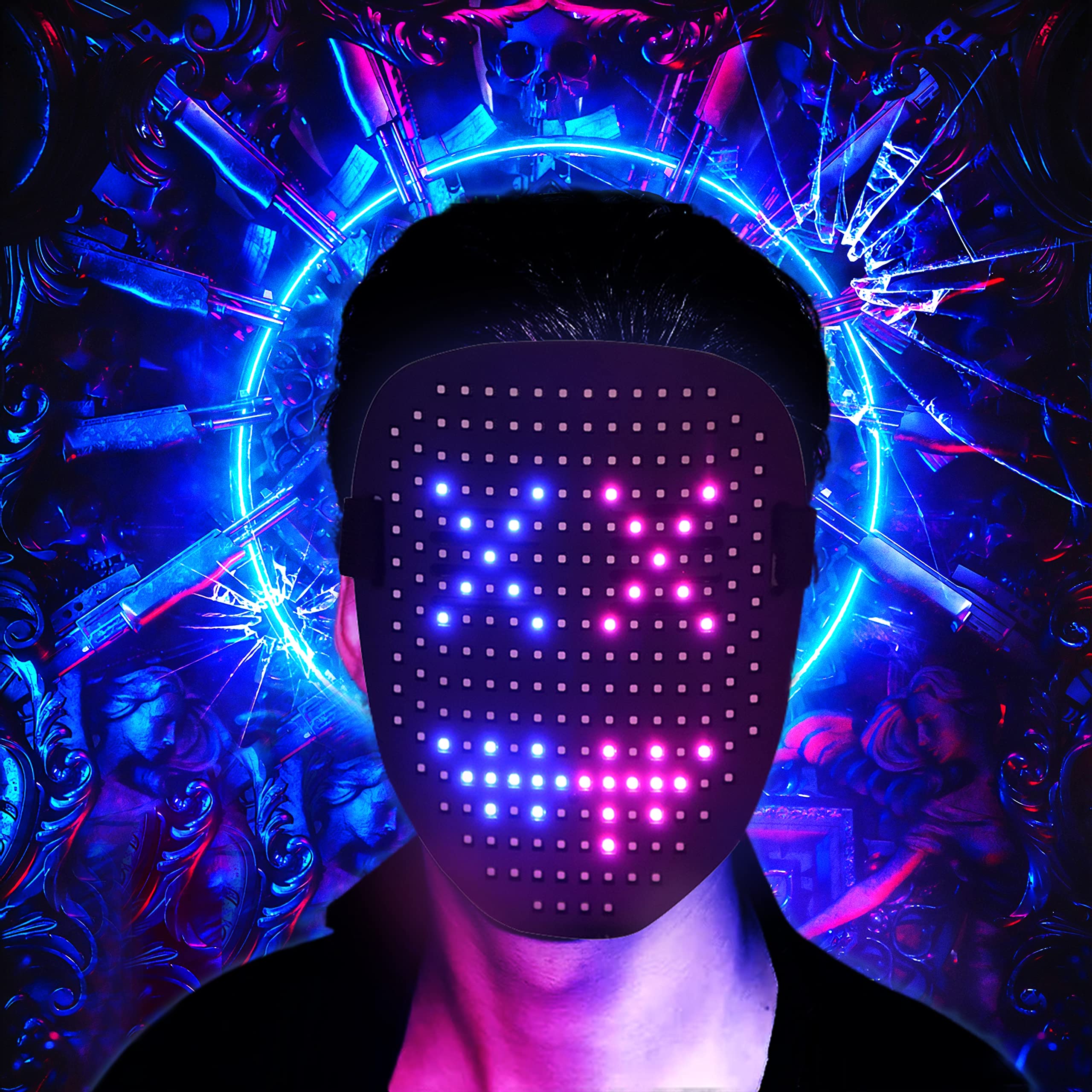 CASEIER Led Mask, Led Face Mask - 2024 Upgraded Led Mask Halloween with Gesture Control Light Up Toy for Kids, Perfect Gifts for Christmas and New Year