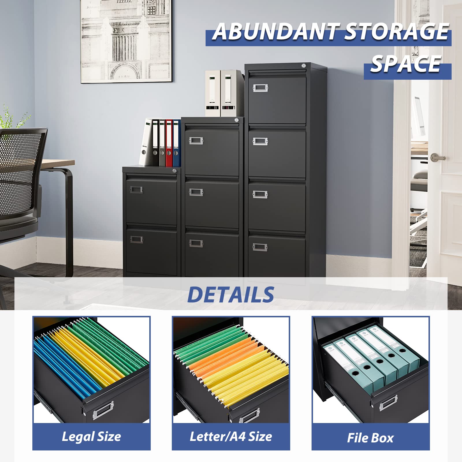 Anxxsu 2 Drawer File Cabinet, Filing Cabinets for Home Office, Metal Vertical File Storage Cabinet with Lock, Locking File Cabinet for A4 Legal/Letter, 15.1" W x 17.7" D x 28.7" H, Assembly Required