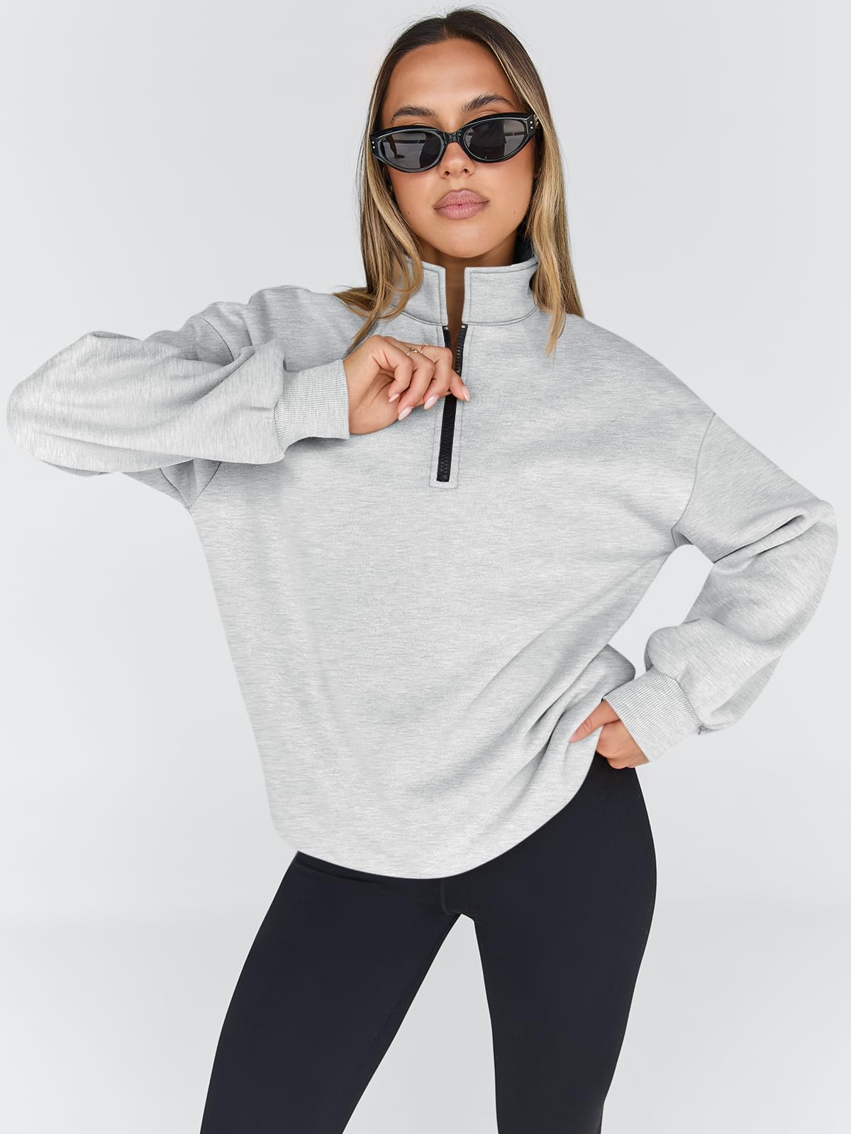 Trendy Queen Womens Oversized Sweatshirts Fall Fashion Hoodies Half Zip Pullover Long Sleeve Shirts Clothes Outfits Grey S