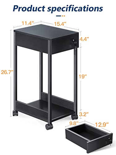 ODK 3-Tier Printer Stand with Storage, Computer Tower Stand with Drawer & Key, Movable CPU Stand, Under Desk Printer Shelf, Storage Shelf with Lockable Wheels for Home Office Black