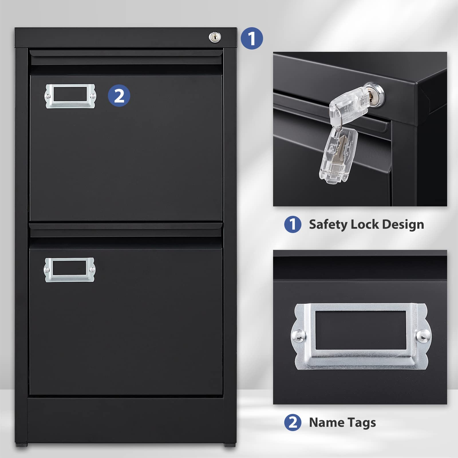 Anxxsu 2 Drawer File Cabinet, Filing Cabinets for Home Office, Metal Vertical File Storage Cabinet with Lock, Locking File Cabinet for A4 Legal/Letter, 15.1" W x 17.7" D x 28.7" H, Assembly Required