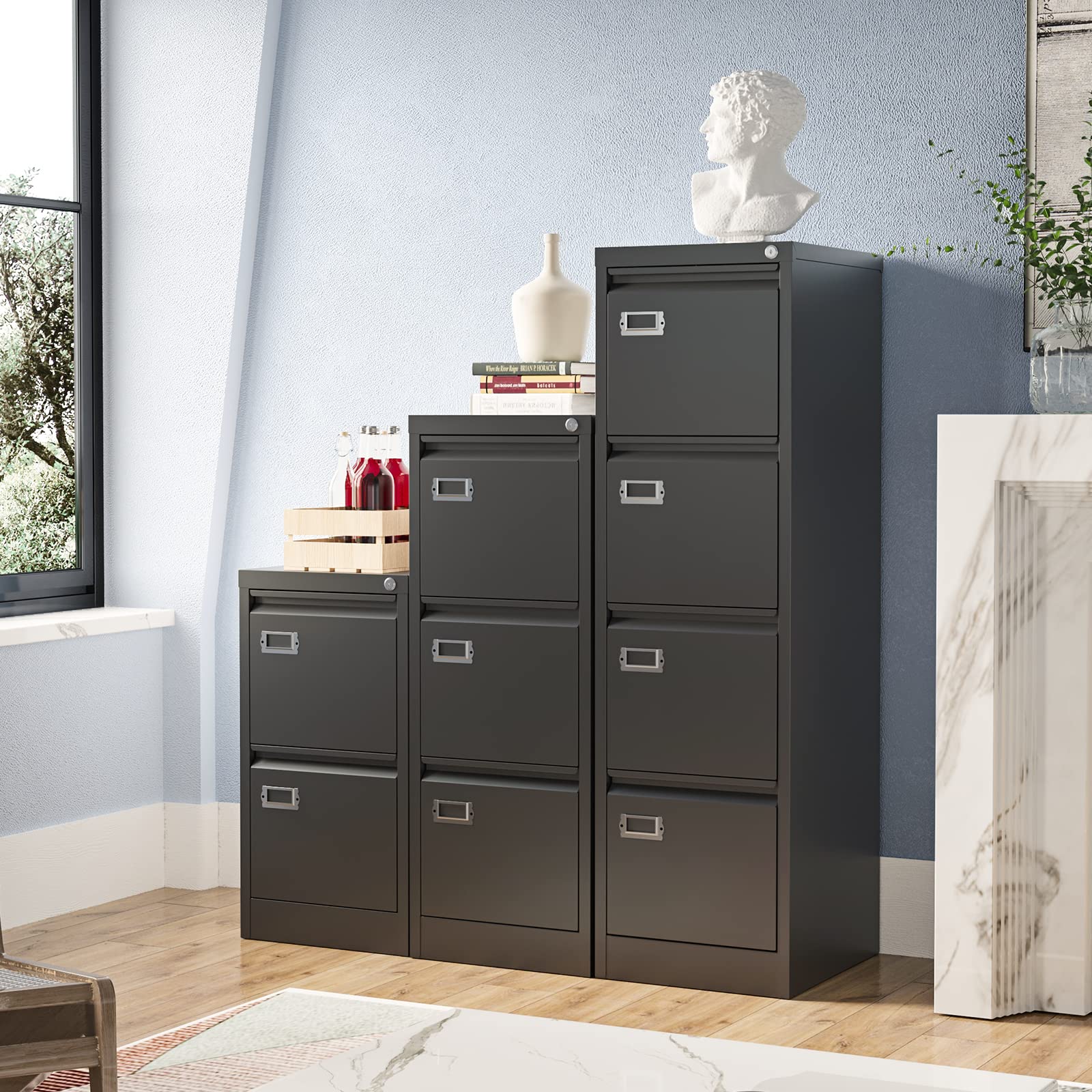 Anxxsu 2 Drawer File Cabinet, Filing Cabinets for Home Office, Metal Vertical File Storage Cabinet with Lock, Locking File Cabinet for A4 Legal/Letter, 15.1" W x 17.7" D x 28.7" H, Assembly Required