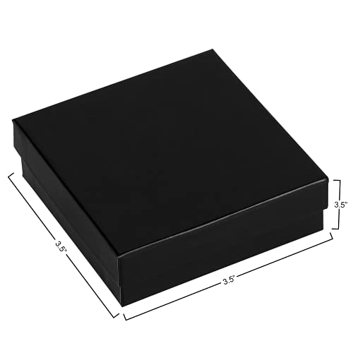 Cardboard Jewelry Boxes 10 Pack - 3.5"x3.5"x1" Bulk Cotton Filled Small Gift Boxes with Lids for Jewelry Packaging (Black Gloss)