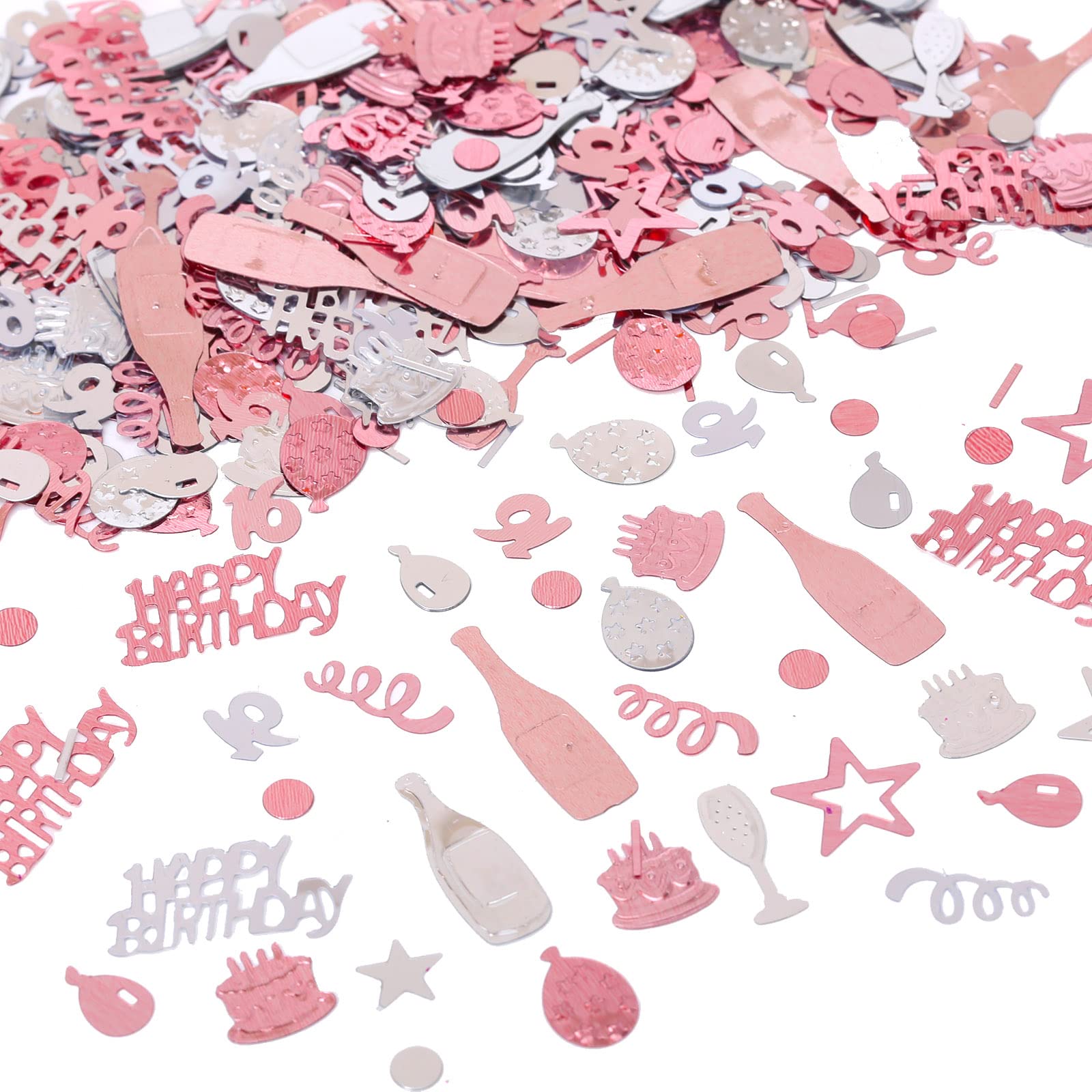 16th Birthday Confetti Rose Gold Number 16 Happy Birthday Party Confetti Metallic Foil Balloon Star Birthday Cake Table Scatter Confetti for 16 Birthday Party Anniversary Celebration Decorations