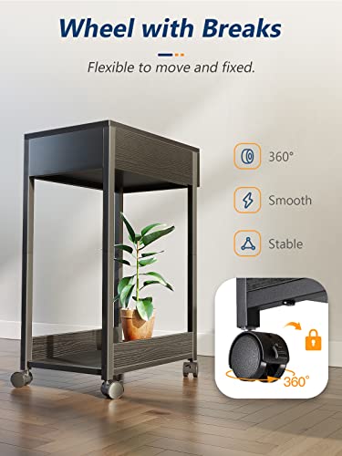 ODK 3-Tier Printer Stand with Storage, Computer Tower Stand with Drawer & Key, Movable CPU Stand, Under Desk Printer Shelf, Storage Shelf with Lockable Wheels for Home Office Black