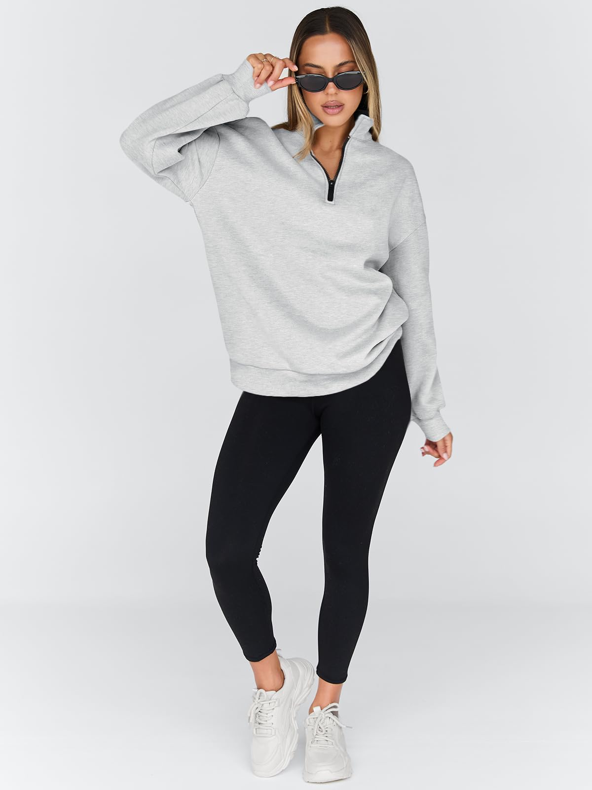 Trendy Queen Womens Oversized Sweatshirts Fall Fashion Hoodies Half Zip Pullover Long Sleeve Shirts Clothes Outfits Grey S