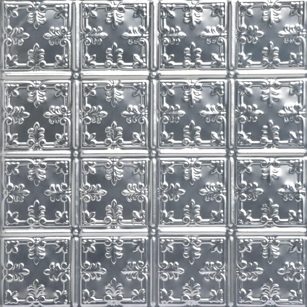 Shanko SK210-laq-24x24-N-6 Florentine Stamped Metal Nail-up Tin Ceiling Tile (24 sq. ft), Silver, Pack of 6