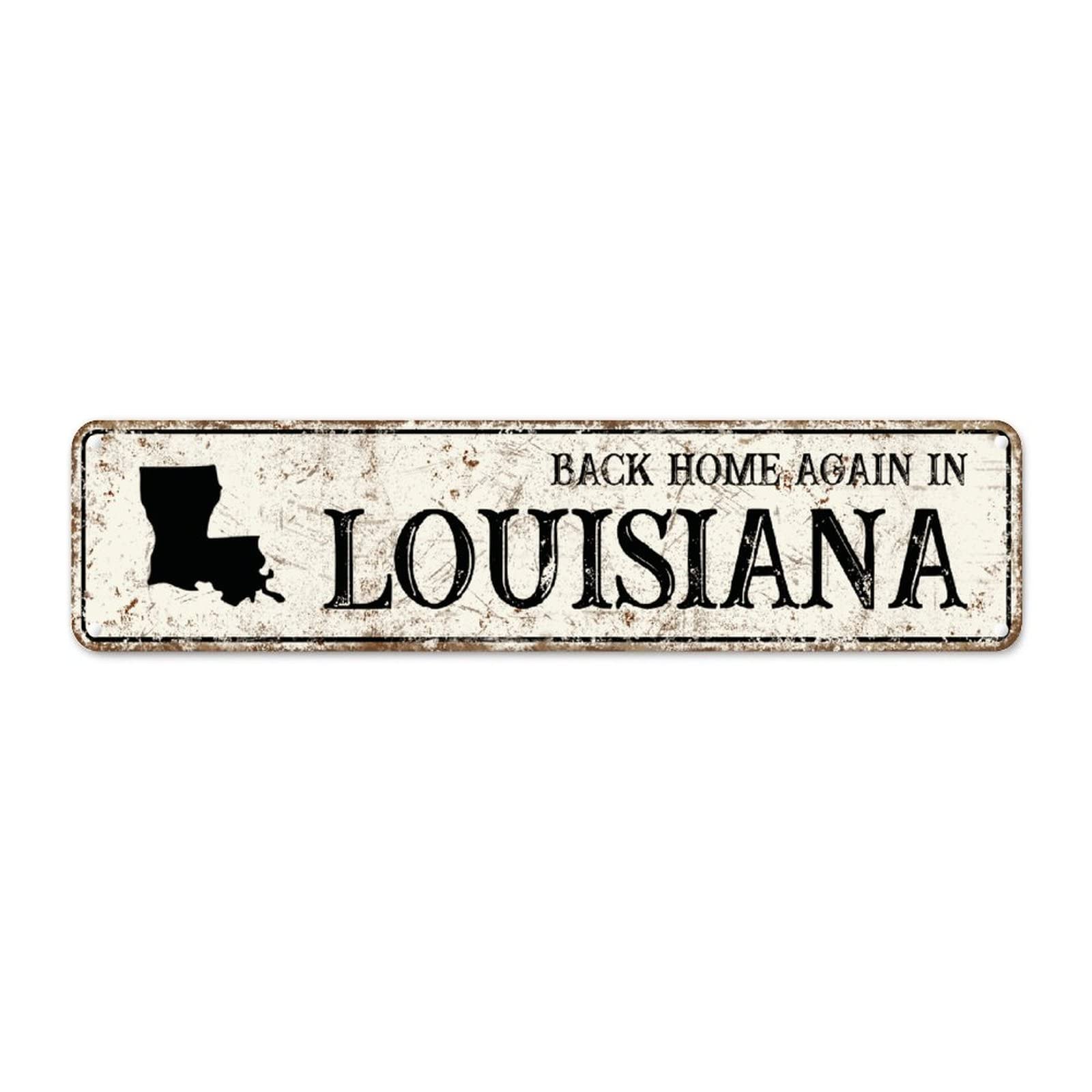 Back Home Again in Louisiana Metal Sign Wall Art Louisiana State Silhouette Retro Aluminum Metal Signs American State USA Map Metal Plaque Quality Metal Sign for Front Porch Outdoor 12x3in