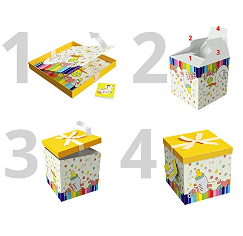 Gift Box 10x10x10 Petit Bebe Collection - Easy to Assemble & Reusable - No Glue Required - Ribbon, Tissue Paper, and Gift Tag Included - EZ Gift Box by Endless Art US