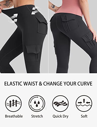COMFY ONE Cargo Leggings with Pockets for Women High Waisted Elastic Yoga Workout Lounge Pants Dark GrayXL