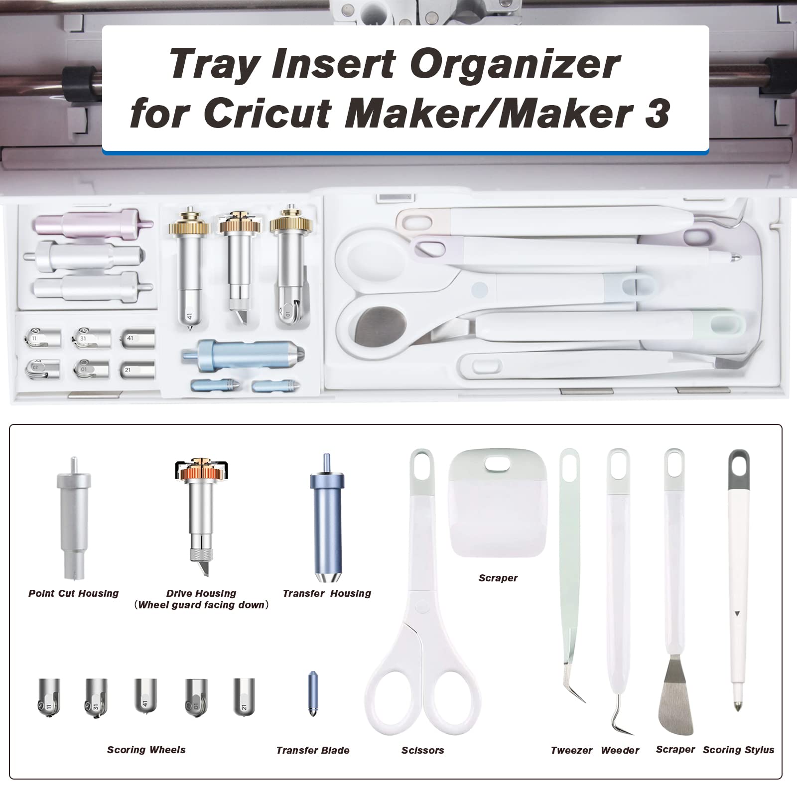 Tiga Tools Organizer Insert for Cricut Maker/Maker 3, Maker Cutting Blade Tray Tool Caddy, Blade Storage Drawer Insert