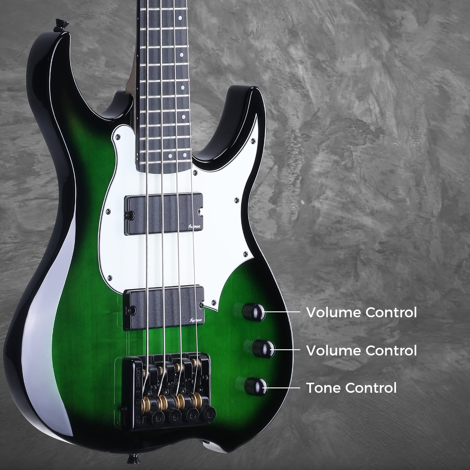 Asmuse Headless Electric Bass Guitar, Full Size Electric Bass Guitar Kit, HH Pickup Solid Body Electric Bass Guitar, Guitar Beginner Set with Gig Bag and Accessories (Green)