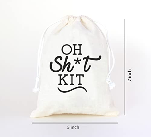 Oh Shit Kit Drawstring Hangover Bachelorette Kit Bags Cotton Muslin Drawstring Bags for Bridal Shower Hen's Party Kit Bag