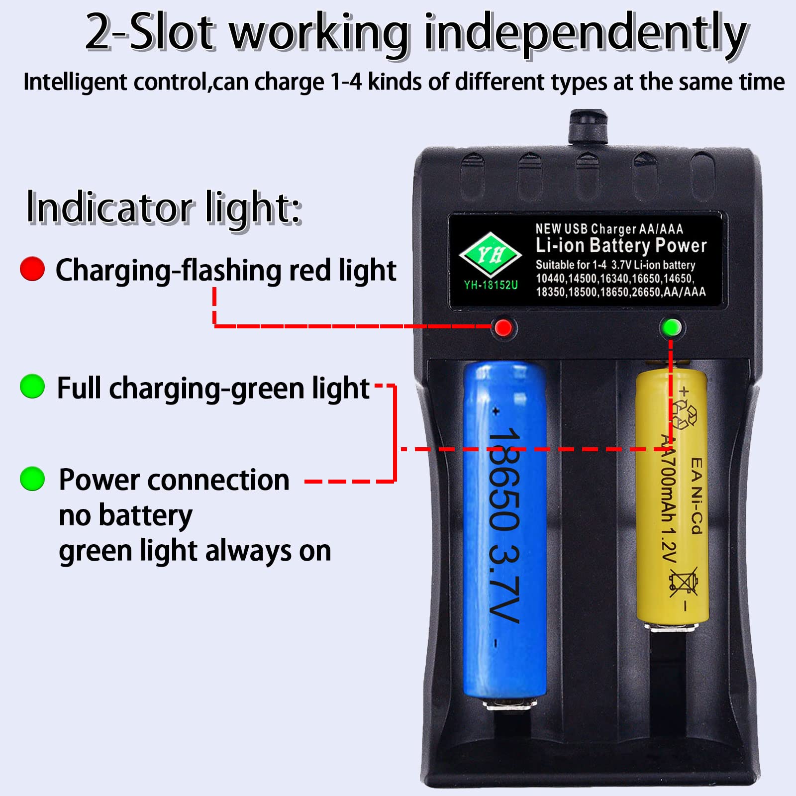 18650 Battery Charger AA Battery Charger for 3.7V Lithium-ion Battery 18650 18500 18350 16340 14500 26650 Battery,AAA Battery Charger for Ni-MH 1.2V AA AAA Battery
