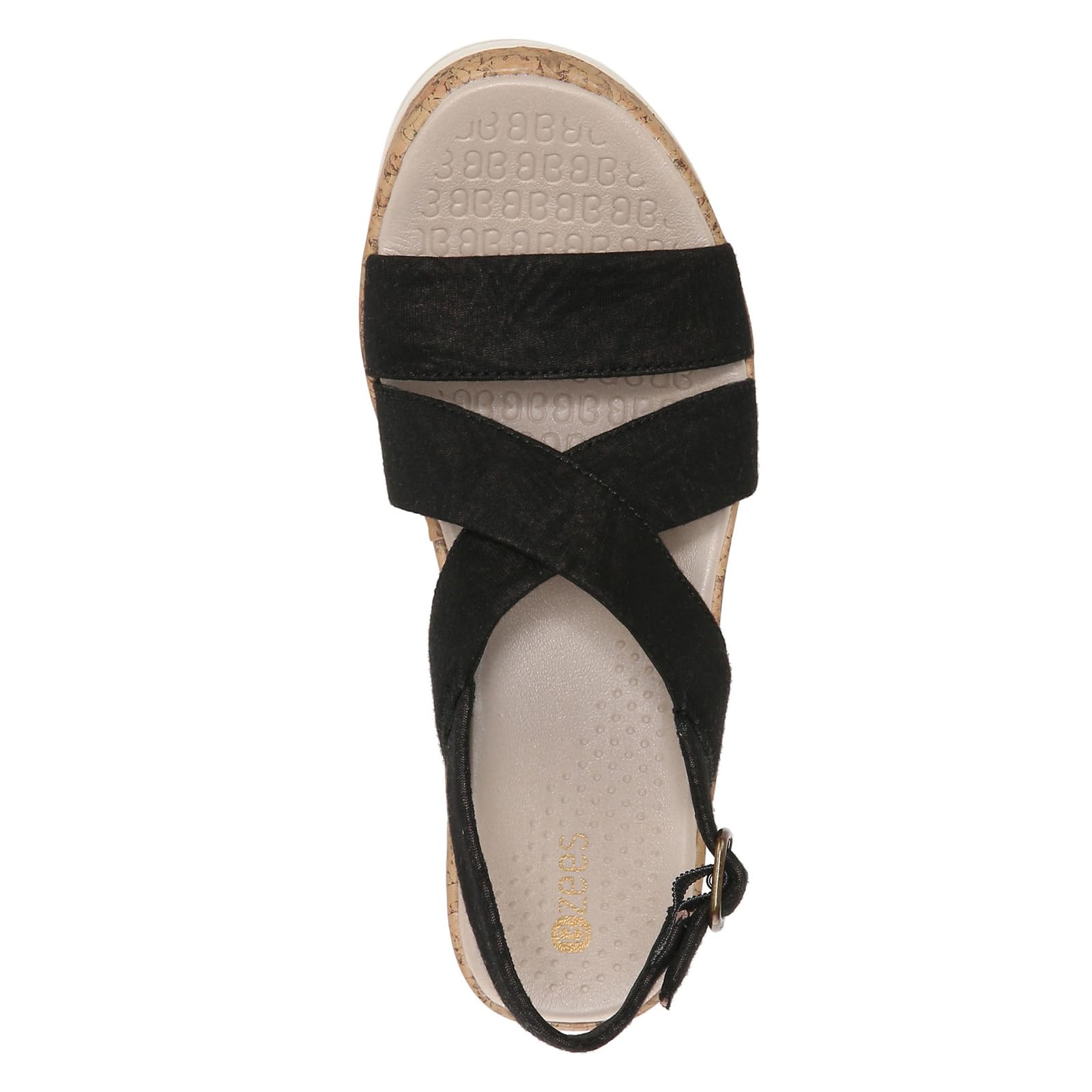 BZees Womens Radiant Cork Strappy Wedge Sandal, Black, 8 US