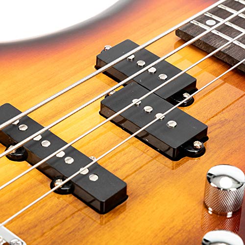 Ktaxon Electric Bass Guitar Burning Fire Style Bass Set with Portable Bass Bag, Adjustable Guitar Strap, Amp Wire, Wrench Tool, Plectrum(Brown)