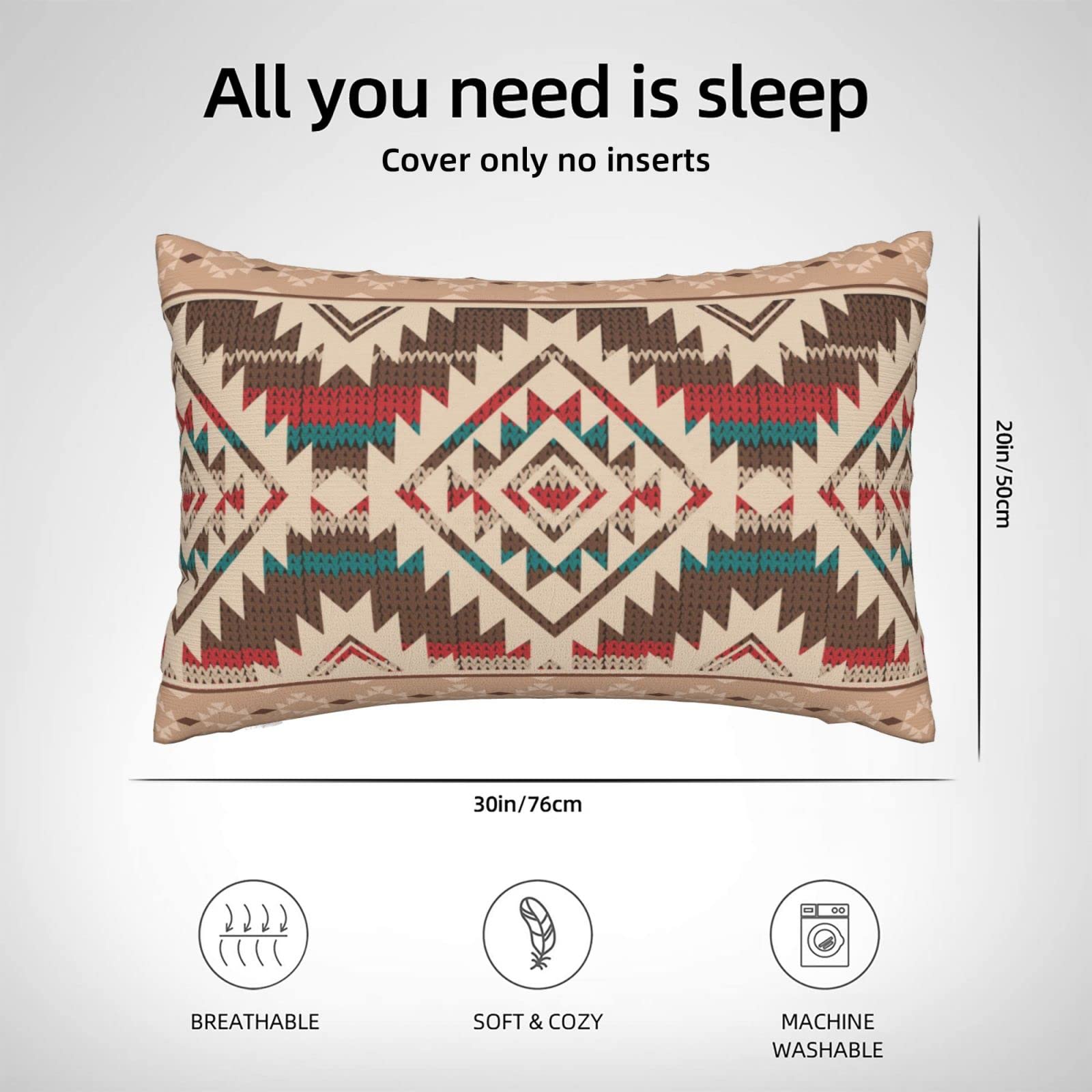Southwest Geometric Aztec Pillow Case Queen Size - Soft Pillowcase 20x30 Inch Durable Easy Care Decorative Bed Pillow Protectors Covers for Skin and Hair