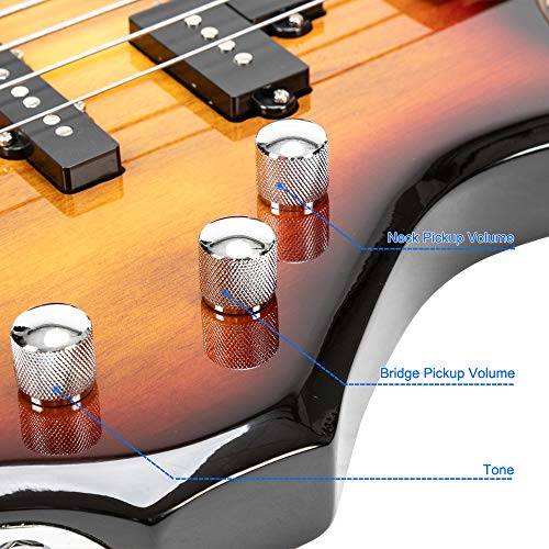 Ktaxon Electric Bass Guitar Burning Fire Style Bass Set with Portable Bass Bag, Adjustable Guitar Strap, Amp Wire, Wrench Tool, Plectrum(Brown)