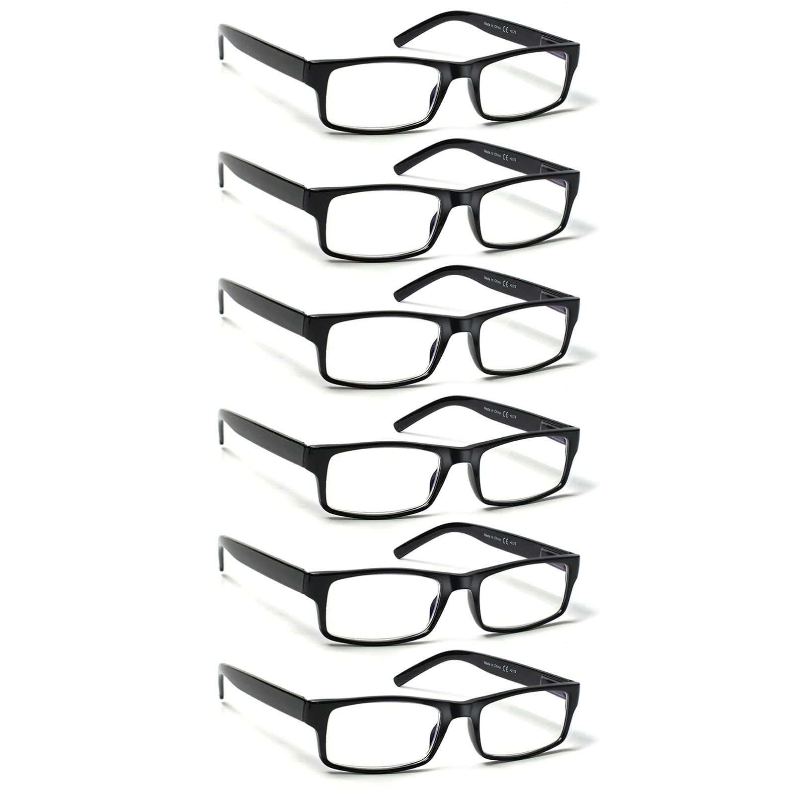 BIENCOOL 6 Pack Reading Glasses Traditional Frames for Men and Women Readers with Spring Loaded Hinges (6 Pack Black, 2.00, multiplier_x)