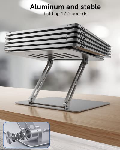 NTMY Aluminum Adjustable Laptop Stand for Desk, Ergonomic Computer Stand for Laptop, Portable Laptop Stand Adjustable Height, Foldable Laptop Riser for Desk, MacBook Stand for Desk, Fits for 10-16"