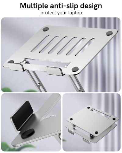 NTMY Aluminum Adjustable Laptop Stand for Desk, Ergonomic Computer Stand for Laptop, Portable Laptop Stand Adjustable Height, Foldable Laptop Riser for Desk, MacBook Stand for Desk, Fits for 10-16"
