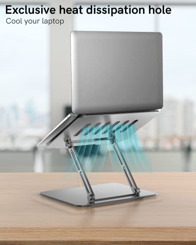 NTMY Aluminum Adjustable Laptop Stand for Desk, Ergonomic Computer Stand for Laptop, Portable Laptop Stand Adjustable Height, Foldable Laptop Riser for Desk, MacBook Stand for Desk, Fits for 10-16"