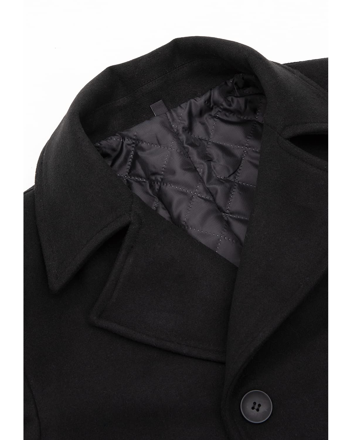 Lisskolo Men's Woolen Coat Slim Fit Winter Warm Pea Coat Wool Outwear Jacket Black XS
