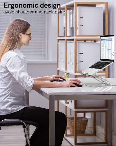 NTMY Aluminum Adjustable Laptop Stand for Desk, Ergonomic Computer Stand for Laptop, Portable Laptop Stand Adjustable Height, Foldable Laptop Riser for Desk, MacBook Stand for Desk, Fits for 10-16"