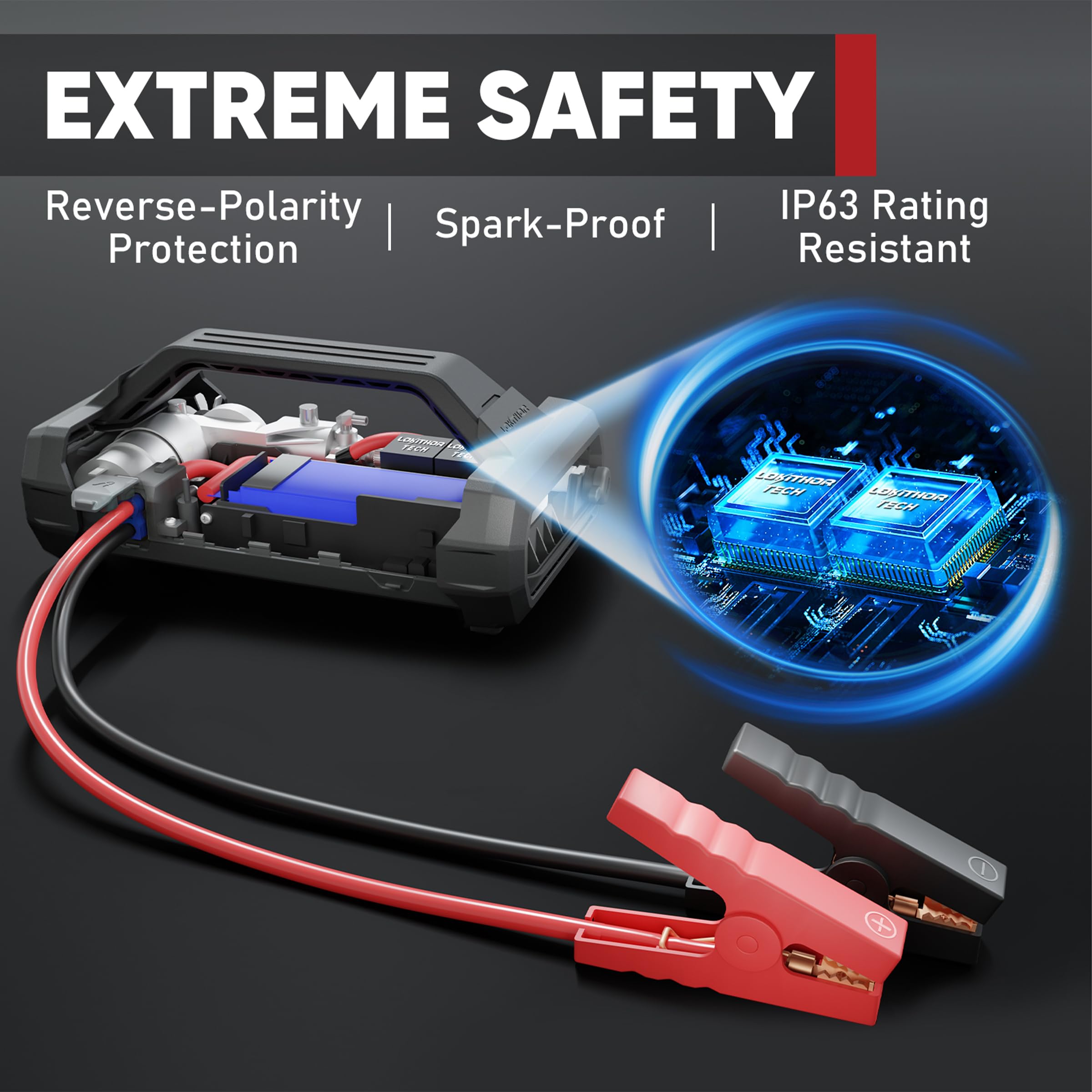 LOKITHOR JA400 1750A 12V Jump Starter with Air Compressor, 60W Two-Way Fast Charing, Lithium Car Battery Starter with 150PSI Digital Tire Inflator, Booster Pack for 7.5L Gas or 5.5L Diesel Engines