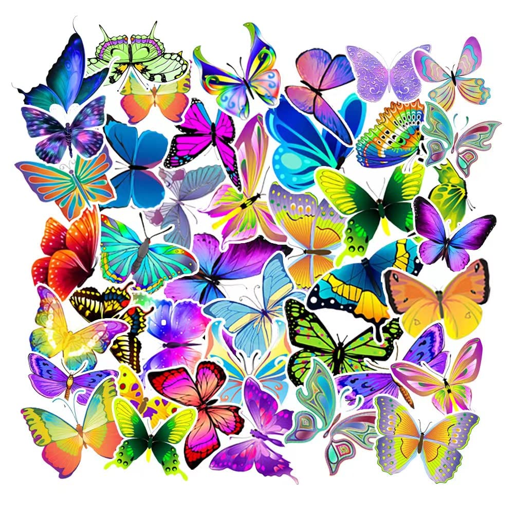 50 Pcs Butterfly Stickers|Butterfly Waterproof Vinyl Stickers for Water Bottles Cup Laptop Refrigerator Luggage Computer Mobile Phone Skateboard Decals