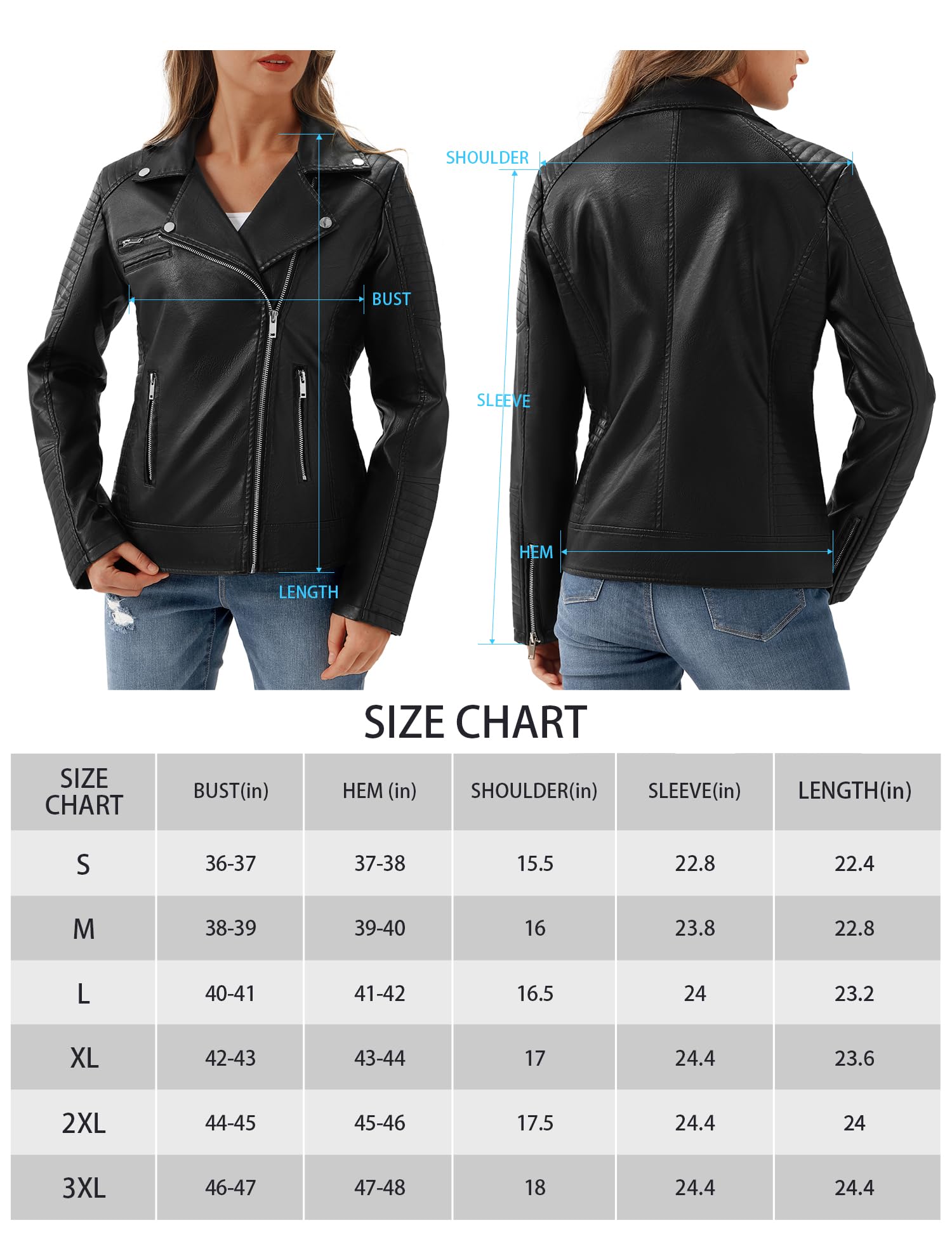URBEST Women's Faux Leather Jacket Black Motorcycle Moto Biker Short Coat