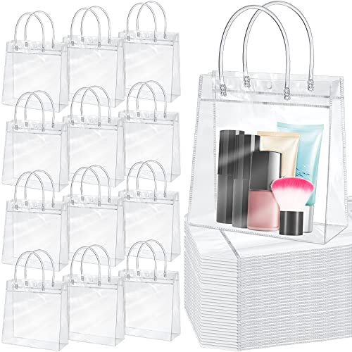 85 Pcs Clear PVC Gift Bags with Handles Transparent Gift Wrap Bags Clear Plastic Gift Tote Bags Reusable Clear PVC Favor Bags for Shopping Wedding Baby Shower Birthday Party, 9.84 x 9.84 x 3.54 Inch