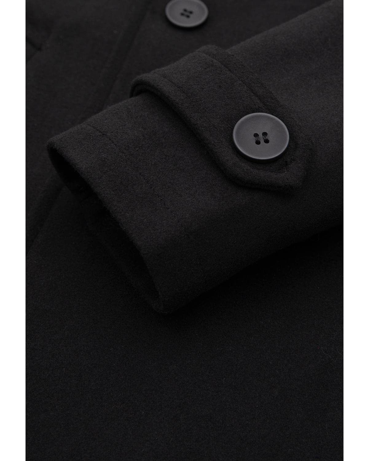 Lisskolo Men's Woolen Coat Slim Fit Winter Warm Pea Coat Wool Outwear Jacket Black XS
