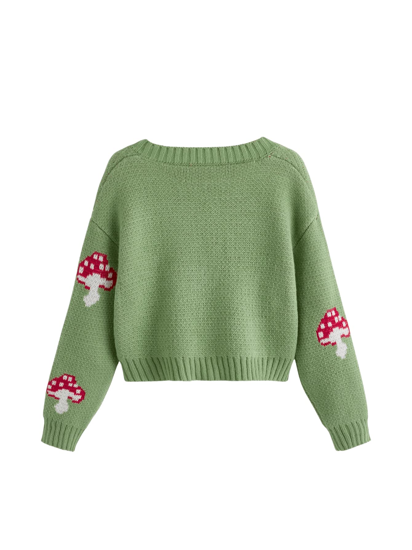 SweatyRocks Girl's Cute Graphic Print V Neck Sweater Button Down Knitted Cardigan Top Green 11-12Y