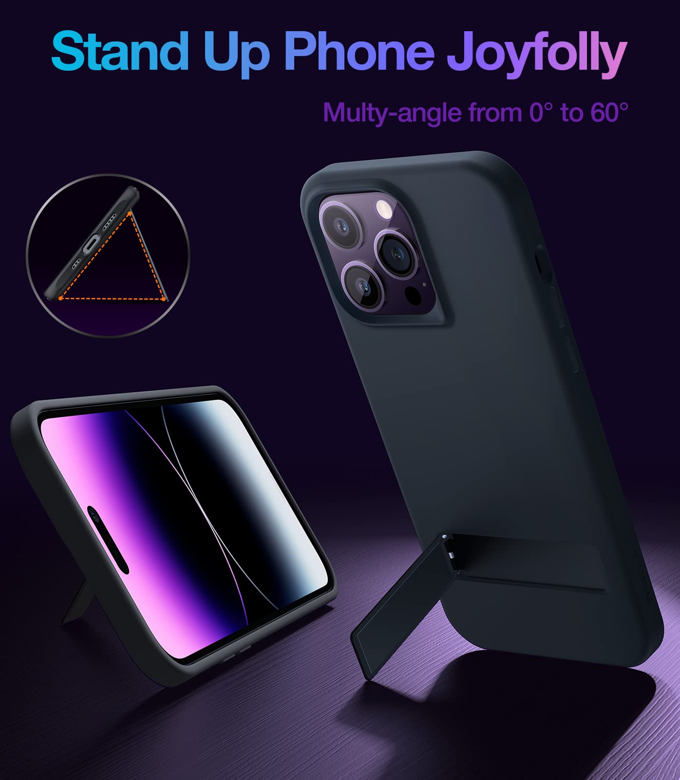 TORRAS Designed for iPhone 14 Pro Max Case with Stand, [10FT Military Grade Drop Protection] [3 Stand Ways Kickstand] Slim Soft-Touch Silicone Anti-Scratch for iPhone 14 Pro Max Phone Case, Black