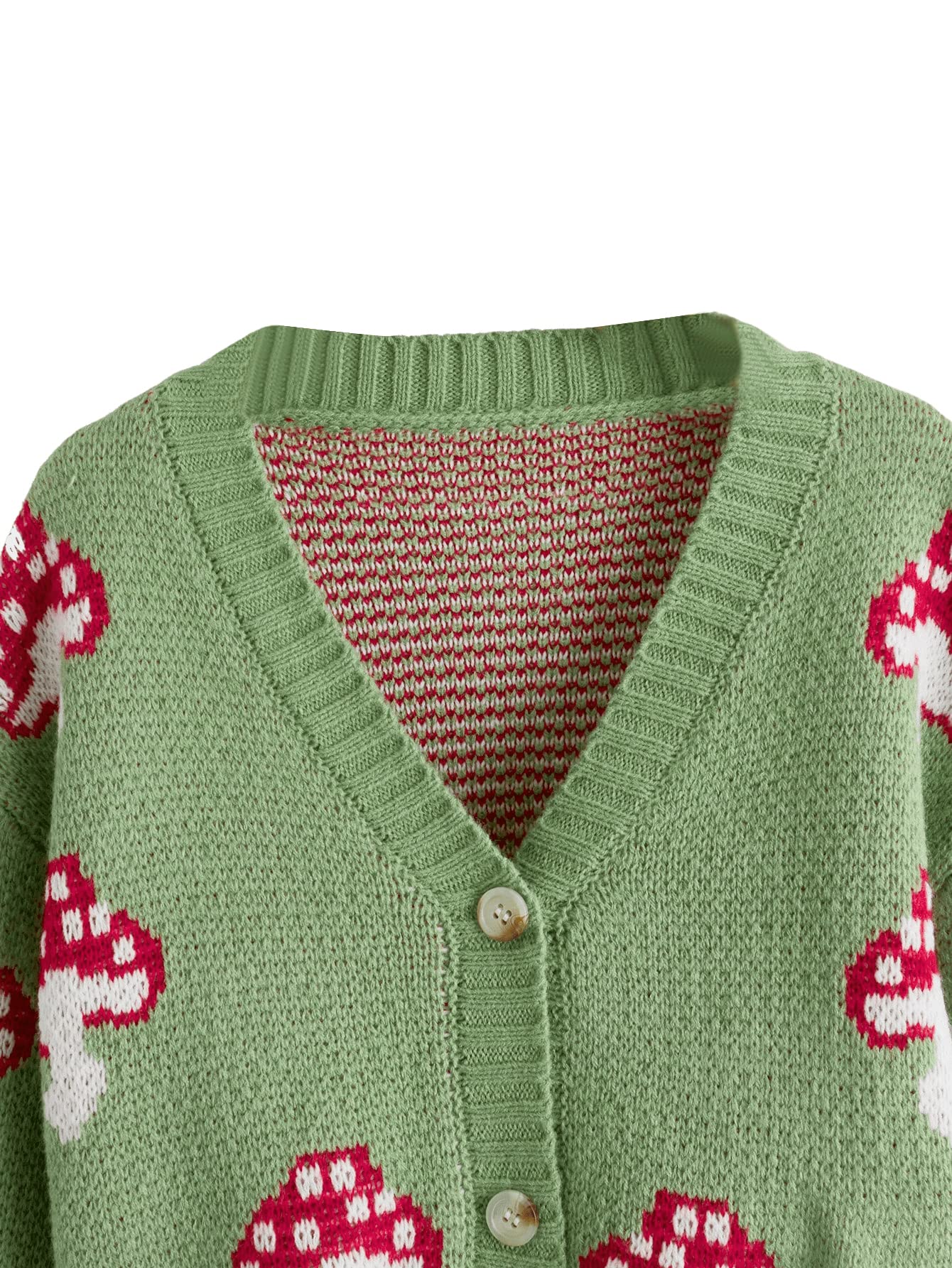 SweatyRocks Girl's Cute Graphic Print V Neck Sweater Button Down Knitted Cardigan Top Green 11-12Y