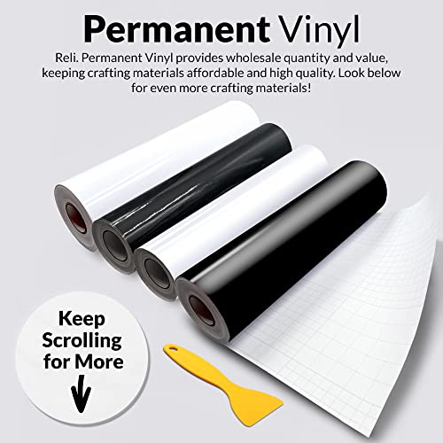 Reli. White Permanent Vinyl | 12" x 65 FT Roll (Glossy) | Scraper Tool Included | Adhesive Vinyl Compatible w/Cricut & Silhouette Cutting Machines | Vinyl Roll for Signs, Tumblers, Mugs, Cars & More