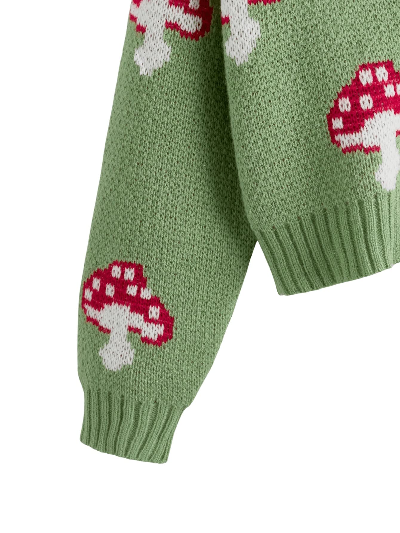 SweatyRocks Girl's Cute Graphic Print V Neck Sweater Button Down Knitted Cardigan Top Green 11-12Y