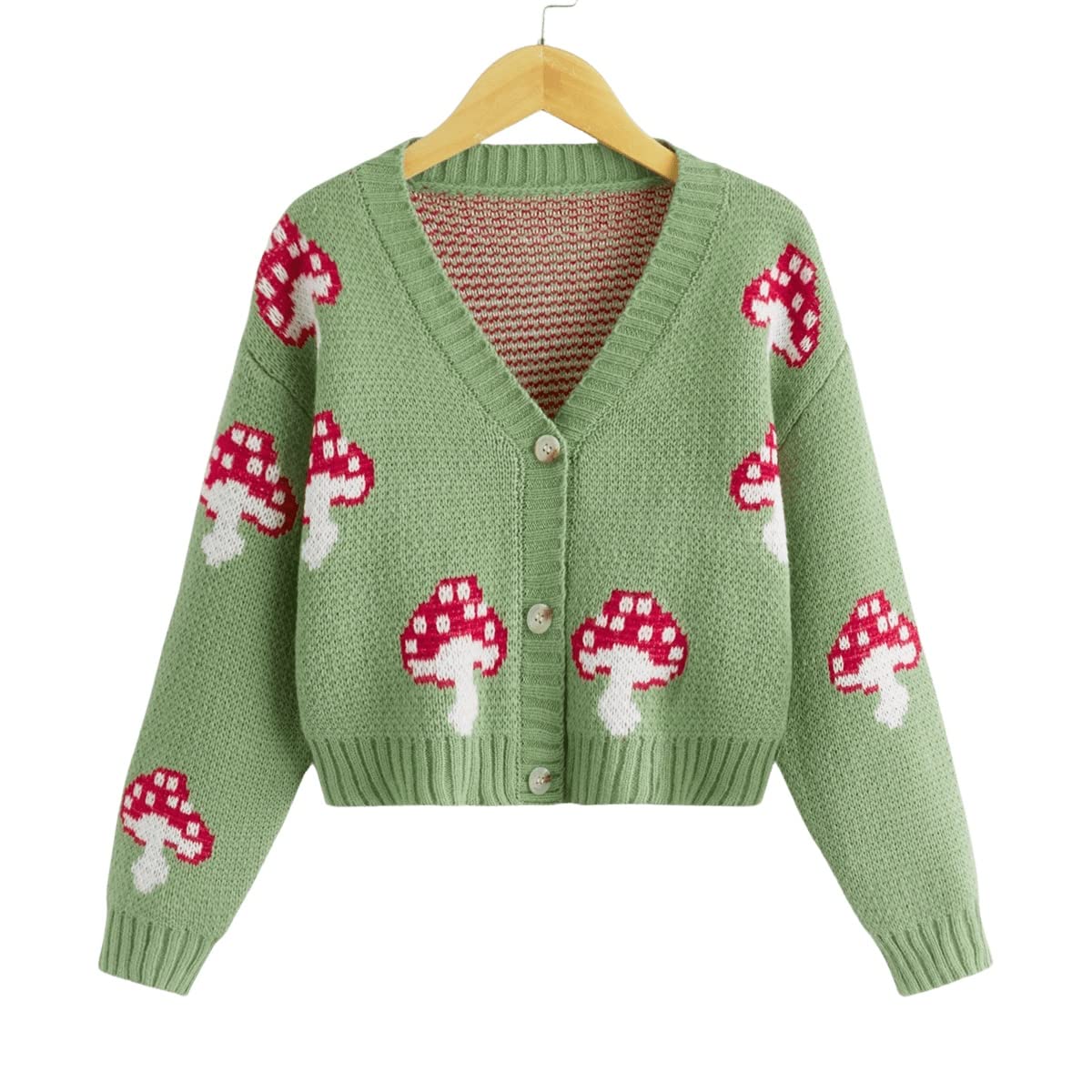 SweatyRocks Girl's Cute Graphic Print V Neck Sweater Button Down Knitted Cardigan Top Green 11-12Y