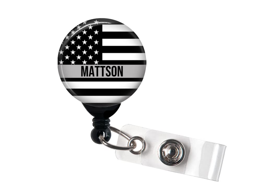 Retractable Badge Holder - Personalized Name - Thin Grey Line, Corrections Officer, Badge Reel, Jail Guard, Prison Guard
