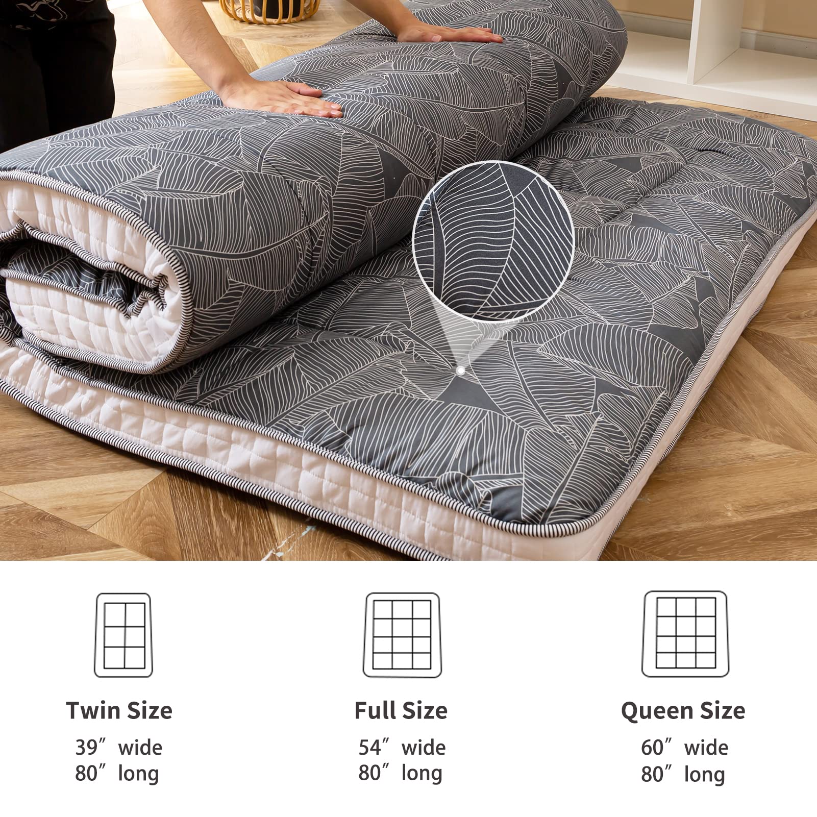 Extra Thick Futon Floor Mattress, Padded Japanese Folding Roll Up Mattress Sleeping Pad, Foldable Camping Portable Mattress Shikibuton, Bed Mattress Topper, Floor Lounger Guest Bed for Couch Car
