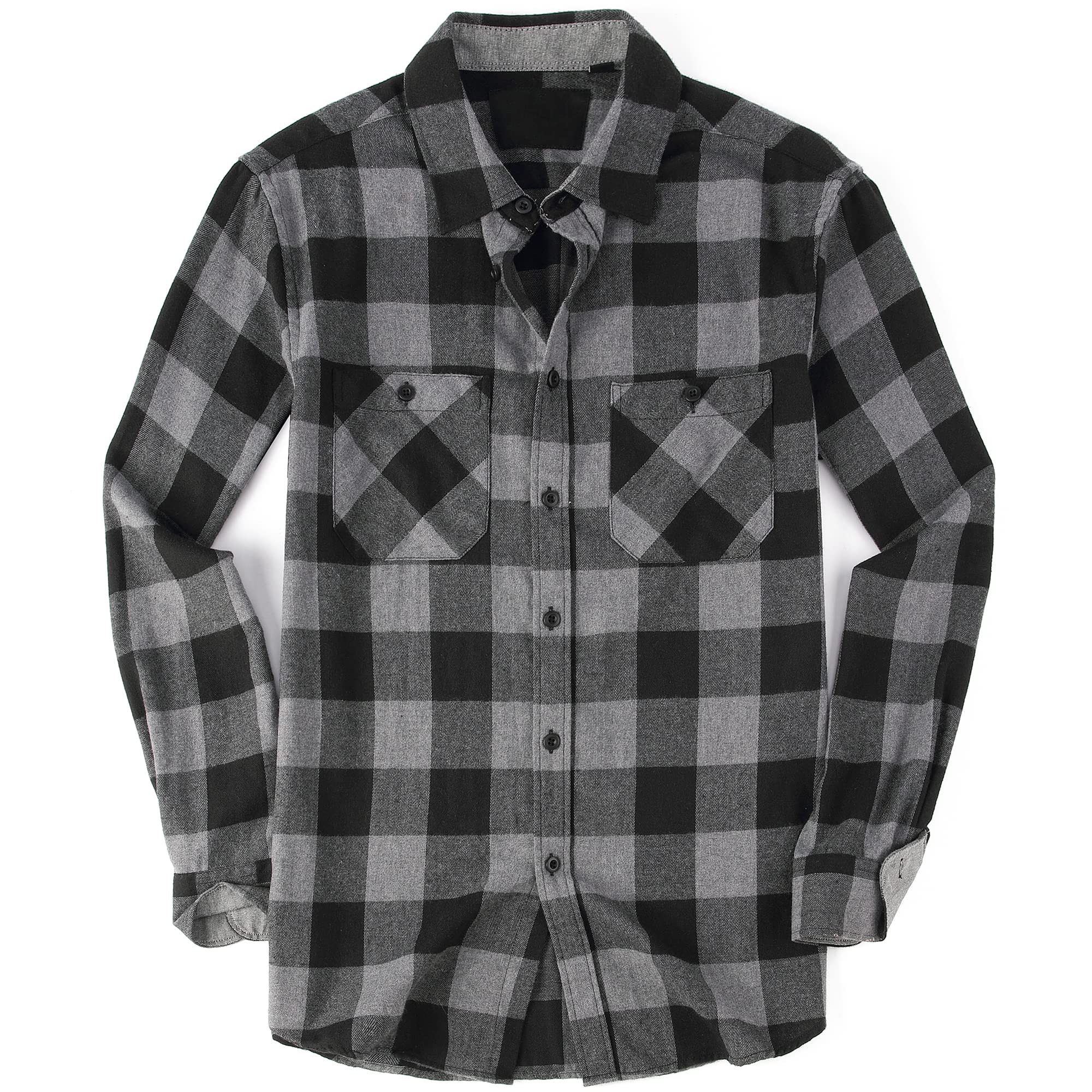 Damipow Flannel Shirt for Men Button Down Long Sleeve Shirts Plaid Flannels Men Shirt,Grey,L