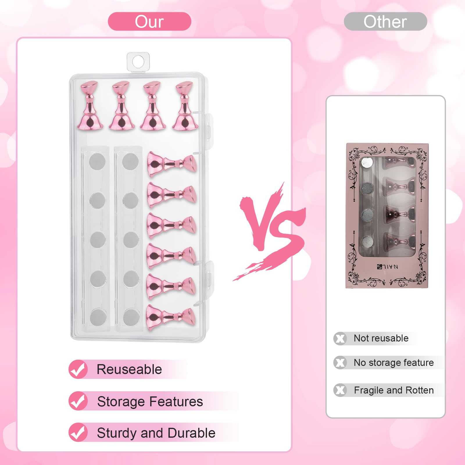 Difenni Nail Stands Acrylic Nail Art,Press on Nail Stand Magnetic Nail Tips Practice Holder 54 Pcs Reusable Adhesive Putty for DIY Painting(Pink