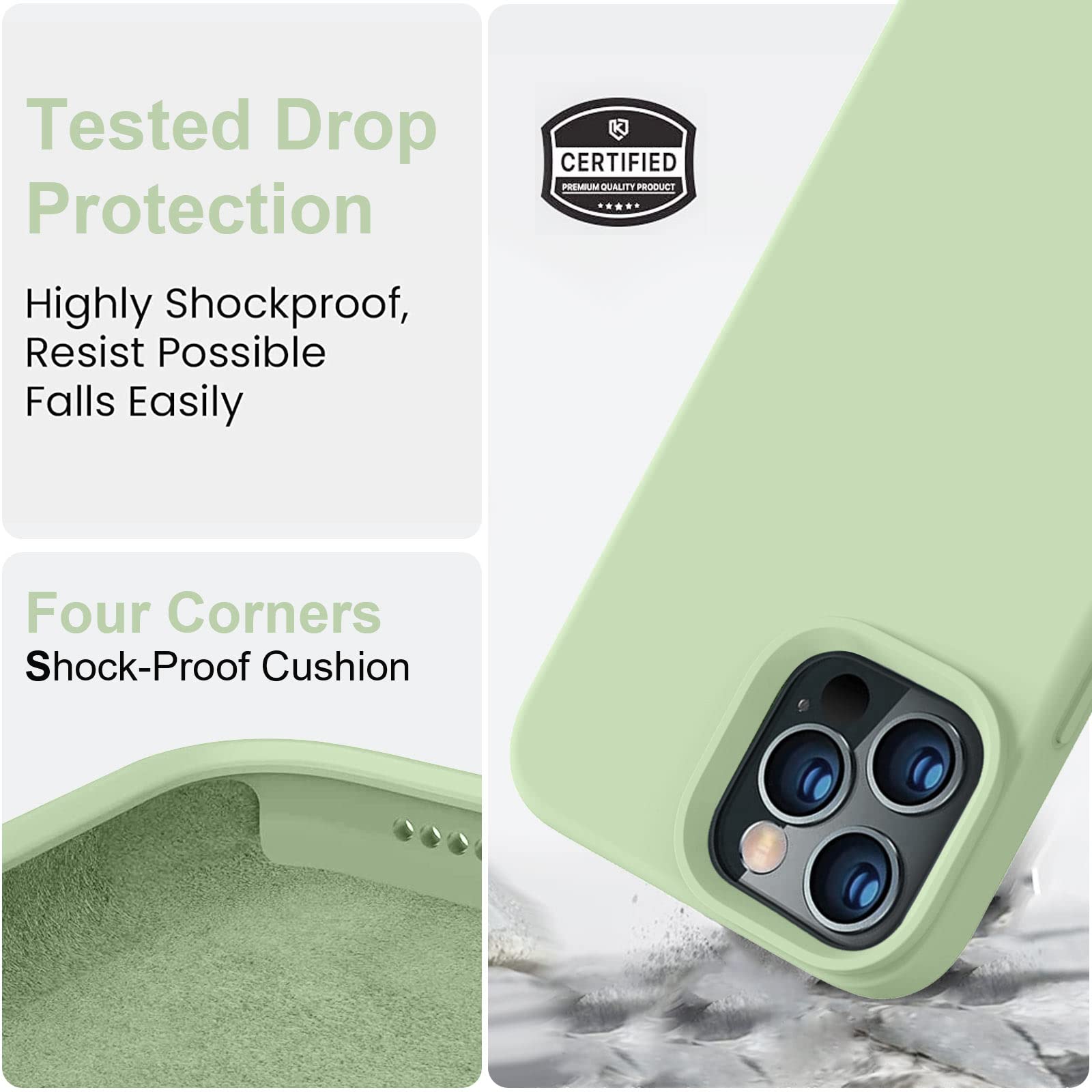 Vooii Compatible with iPhone 14 Pro Max Case, Upgraded Slim Liquid Silicone Case, [Anti-Scratch Soft Microfiber Lining] Full Covered Soft Gel Rubber 14 Pro Max iPhone Case 6.7 inch - Matcha